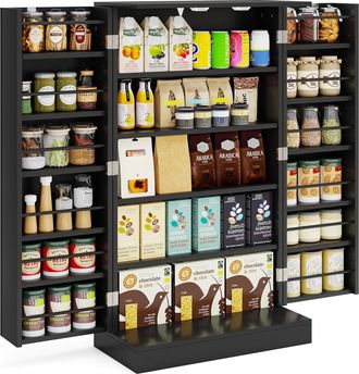 Costway GOPLUS Hoher Lagerschrank 104 cm mit 2 T&uuml;ren, freistehendes Aufbewahrungsm&ouml;bel mit verstellbaren Regalen, Kippsicherung, Vorratsschrank f&uuml;r K&uuml;che, Sch