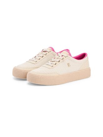 Tommy Hilfiger Plateausneaker TOMMY HILFIGER TH FOXING PLATFORM ROPE, Damen, Gr. 37, beige, pink, Textil, Schuhe Plateausneaker, Freizeitschuh, Schn&uuml;rer, Halbschuh m
