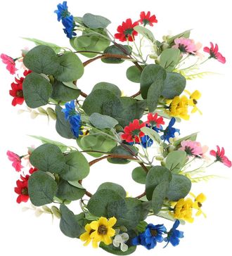 TOPBATHY 2 StüCk Eukalyptus Kerzenringe Mit GäNseblüMchen - 25 cm Tischdeko FüR Hochzeit, Geburtstag Und Festlichkeiten, KüNstliche BlumenkräNze FüR Elegante T