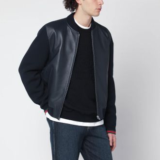 Gucci Marineblaue Bomberjacke aus Nappaleder und Strick