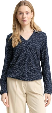 Tom Tailor Damen 1048931 Langarmshirt mit Polokragen, 39036-Small Blue Wave Print, XL