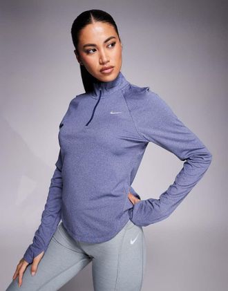 Nike Tempo - T-shirt &agrave; col zipp&eacute; et manches longues en tissu Dri-FIT - Bleu-Bleu marine