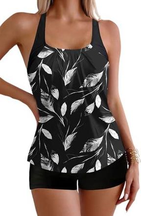 ORANDESIGNE Ensembles de Tankini pour Femme Tankinis Maillot de Bain 2 Pieces Tankini Set à Fleurs Grande Taille Beachwear Imprimé Rembourré Bretelles Réglables H