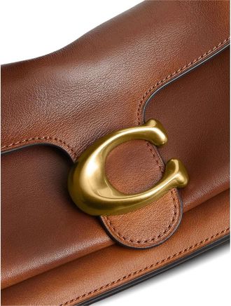 Coach Grained Leather with Gold-Tone Logo Shoulder Bag - Brown