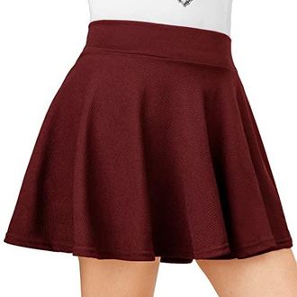 Dreshow Rétro Jupe Basique Elastique évasée Mini Jupe Plissée Patineuse Décontractée Pour Femmes Filles, Mini Skirt: Burgundy V2, XXL
