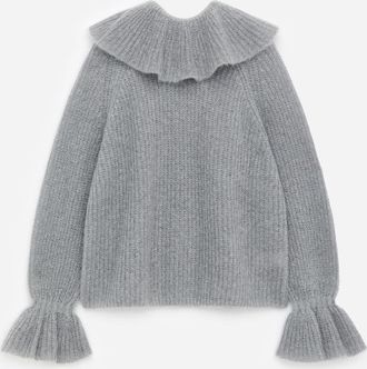 Arket Pullover Aus Mohair Und Wolle Mit Volants -Grau