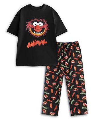 Disney Ensemble Pyjama Homme Muppets &agrave; Manches Courtes et Jambes Longues | V&ecirc;tements de Nuit Noirs et Rouges &agrave; Motifs Animaux | Tenue de d&eacute;tente id&eacute;ale pour 