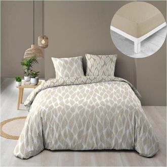 Douceur d'Intérieur Douceur Dintérieur - Pack housse de couette 220 x 240 cm Mareva + drap housse 140 x 190 Beige