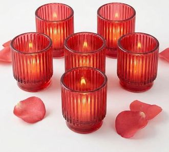Kate Aspen Vintage Gerippte Teelichthalter aus rotem Glas (6 St&uuml;ck), Herbstdekor, Boho-Dekor, Regaldekoration (27206RD)