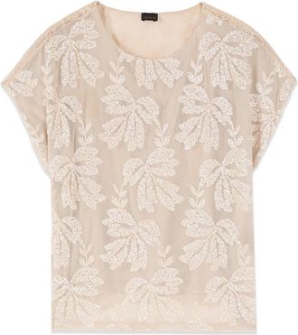 Oltre Femme, Blouses et Chemises, Beige, Taille: 36 FR Blouse Brod&eacute;e avec Dentelle