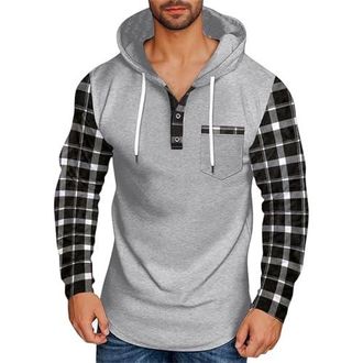 Generic Sweat à capuche à boutons pour homme, manches doubles, vêtements de sport à carreaux respirants avec cordon de serrage, léger et confortable, coupe aj