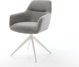 DELIFE Drehstuhl Pejo-Flex Strukturstoff Soft Grau Kreuzgestell breit Wei&szlig; 360&deg; drehbar Wippfunktion Taschenfederkern, Esszimmerst&uuml;hle