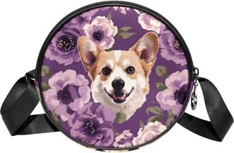 Generic Sac &agrave; bandouli&egrave;re Circle pour femme, petit sac &agrave; bandouli&egrave;re Corgi avec fermeture &eacute;clair et bretelles r&eacute;glables style d&eacute;contract&eacute; pour femmes et fille