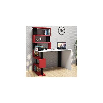 Homemania MINAR by Homemania, Schreibtisch Snap, in wei&szlig;, rot und schwarz, aus Melamin und PVC, f&uuml;r B&uuml;ro und Kinderzimmer, PC-Ablage, Ablagefach, 18 mm, E1-Qual
