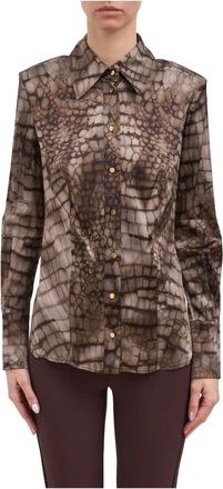 Elisabetta Franchi Femme, Blouses et Chemises, Brun, Taille: 38 FR Camicia in Raso Stampa Alligatore