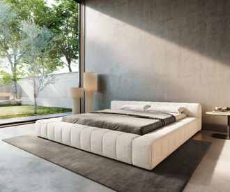 DELIFE Polsterbettgestell Espazio 180x200 cm Boucl&eacute; Soft Beige mit Stauraum, Polsterbetten