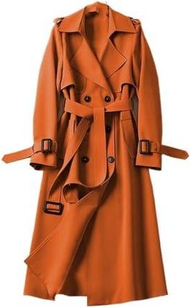 Generic Trench-Coat de printemps classique for femmes, manteau Long &agrave; Double boutonnage avec ceinture, v&ecirc;tements dext&eacute;rieur l&eacute;gers(Orange,XXL)