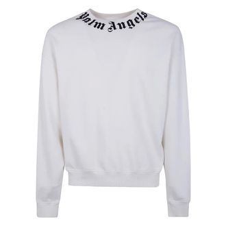 Palm Angels Homme, Sweatshirts et sweats &agrave; capuche, Blanc, Taille: S Neck Logo Regular Crew