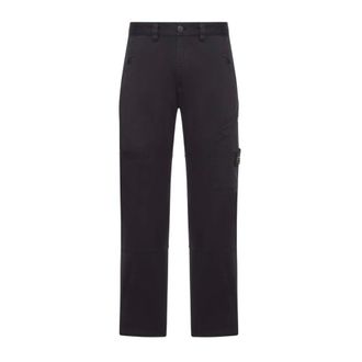 Stone Island Homme, Pantalons, Noir, Taille: W33 Regular Cotton Pantalons With Logo