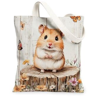 Generic Sac fourre-tout en toile de hamster printanier pour le shopping 33 x 38,1 cm, sac d&eacute;picerie r&eacute;utilisable pour femme, motif animal de voyage, d&eacute;coratio