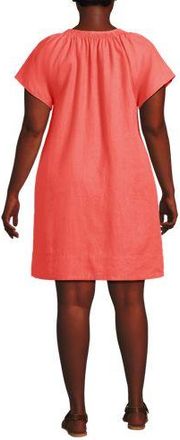 Lands End Leinenkleid mit Smok-Ausschnitt, Damen, Größe:52-54 plus, Orange, Leinen, by Lands End