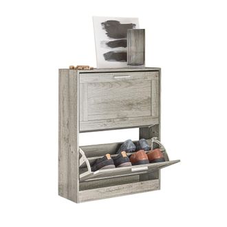 SoBuy FSR137-HG Schuhkipper Schuhablage Schuhschrank mit 2 Klappen Schuhregal schmal Schuhkommode BHT ca.: 60x79x23cm