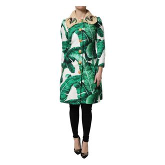 Dolce & Gabbana Trenchcoat Jacke mit mehrfarbigem Bl&auml;tterdruck - - Coats - Damen - Mehrfarbig - S
