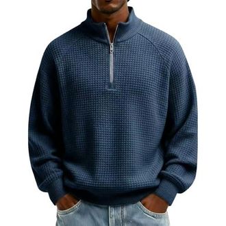 Generic Pull &agrave; manches longues pour homme - &Eacute;l&eacute;gant - Oversize - Col montant - Hiver - Quarter - Fermeture &eacute;clair - V&ecirc;tement de sport - Sans capuche, Marine, 