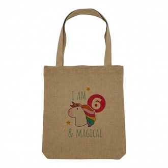Fabulous Sac Shopping Tote Bag Aspect Lin - I am 6 and Magical Anniversaire Celebration Cadeau Anglais Licorne Fantaisie - Sac de Courses Toile Epaisse 360g Be