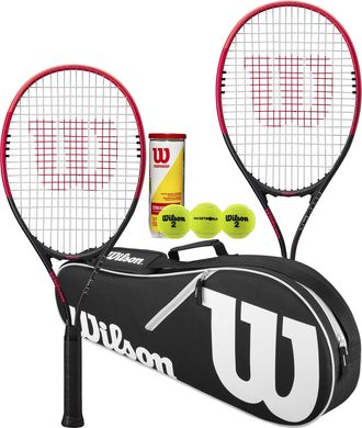 Wilson Federer Tennisschläger im Twin-Set mit Wilson Advantage Schlägertasche und 3 Championship Tennisbällen