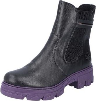 Rieker Bottines Chelsea 74690 pour femme, Noir/violet, 36 EU