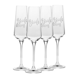 Krosno Champagner- & Prosecco-Gl&auml;ser Bride & Team Bride 180 ml - 4er Set - Handgefertigt - Kristallglas - Wei&szlig; Matt Verziert - F&uuml;r Junggesellinnenabschied & 