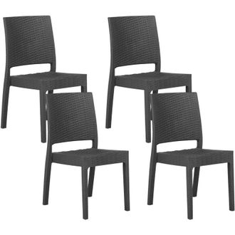 Beliani Beliani - Gartenst&uuml;hle im 4er Set Graphitgrau Rattanoptik Outdoor Balkon