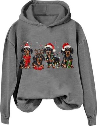 Generic Sweat-shirt de No&euml;l d&eacute;contract&eacute; pour femme avec col rond imprim&eacute; chien, gris, M