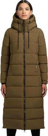 Khujo Damen Wintermantel Warmer Steppmantel extralang mit Gehschlitzen und Verstellbarer Kapuze Deria3-YM Rich Green Gr. S