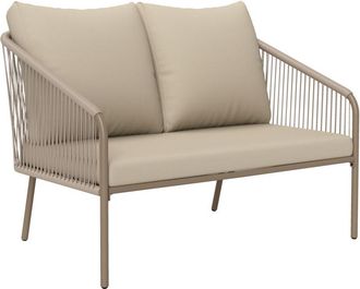 OUTSUNNY Canap&eacute; de jardin 2 places style boh&egrave;me chic avec coussins assise dossier acier r&eacute;sine filaire gr&egrave;ge