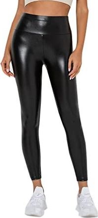 Minetom Femme Pantalon en Cuir PU Legging Skinny Extensible Pantalon Similicuir Taille Haute Slim Fit Doux Leggings B Noir XL