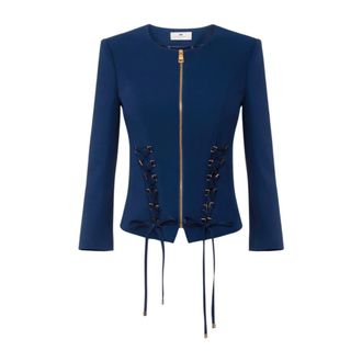 Elisabetta Franchi Femme, Vestes, Bleu, Taille: 44 FR Veste Crêpe avec Lacets Croisés