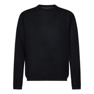 Emporio Armani Blauer Wellenmuster Rundhalspullover - - Knitwear - Herren - Blau - S