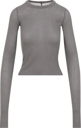 Rick Owens Femme, Tops, Brun, Taille: 38 FR Temple Cropped Rib LS T-Shirt