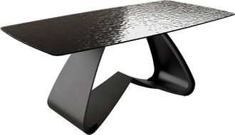 DELIFE Esszimmertisch Edge Boot Reliefglas Rauchschwarz 3D-Design 200x100 W-Gestell Metall Schwarz