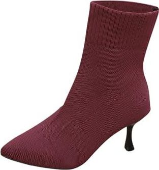 Generic Bottines Chelsea pour femme en tricot extensible - &Eacute;l&eacute;gantes - Couleur unie - Respirantes - Bout pointu - Talon chaton - Confortables - Automne et hiv