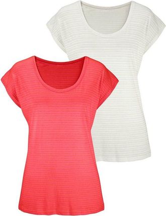 Beach Time Kurzarmshirt mit leicht transparenten Streifen (2er-Pack) aus weicher Baumwoll-Viskose-Qualität