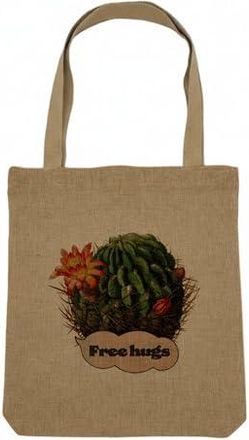 Fabulous Sac Shopping Tote Bag Aspect Lin - Free Hugs Cactus Botanique Collage Nature Fleurs Vintage Zoomer - Sac de Courses Toile Epaisse 360g Beige Naturel C