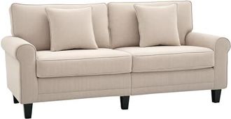 HOMCOM Canapé 3 Places en Tissu Velours côtelé, canapé Salon, 197 cm, avec accoudoirs et Dossier rembourrées, canapé avec 2 oreillers, Pieds en Bois Massif d