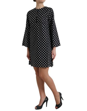Dolce & Gabbana Womens Black White Polka Dot Nylon Shift Mini Dress Cotton