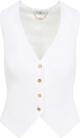 Elisabetta Franchi Femme, Vestes, Beige, Taille: 40 FR Gilet &agrave; Coupe Asym&eacute;trique