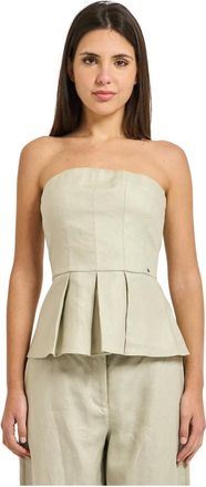 A|X Armani Exchange Femme, Blouses et Chemises, Beige, Taille: 38 FR Haut &eacute;vas&eacute; &agrave; plis en twill de lin