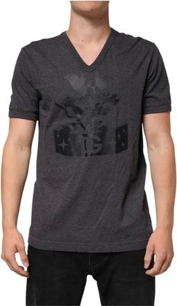 Dolce & Gabbana Homme, Tops, Noir, Taille: XL T-shirt noir charbon DG Logo col en V