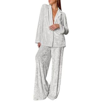 Generic Ensemble de pyjama deux pi&egrave;ces en velours pour femme, haut blazer surdimensionn&eacute; avec pantalon &agrave; jambes larges pour v&ecirc;tements de nuit de luxe et v&ecirc;tem